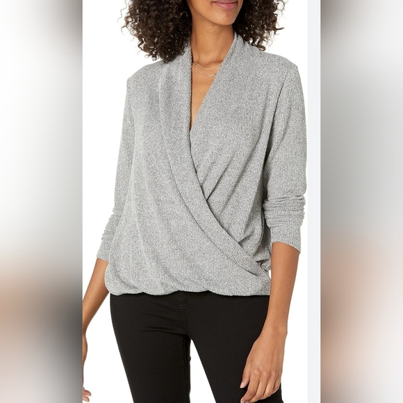 Monteau | Sweaters | Monteau Gray Faux Wrap Sweater | Poshmark
